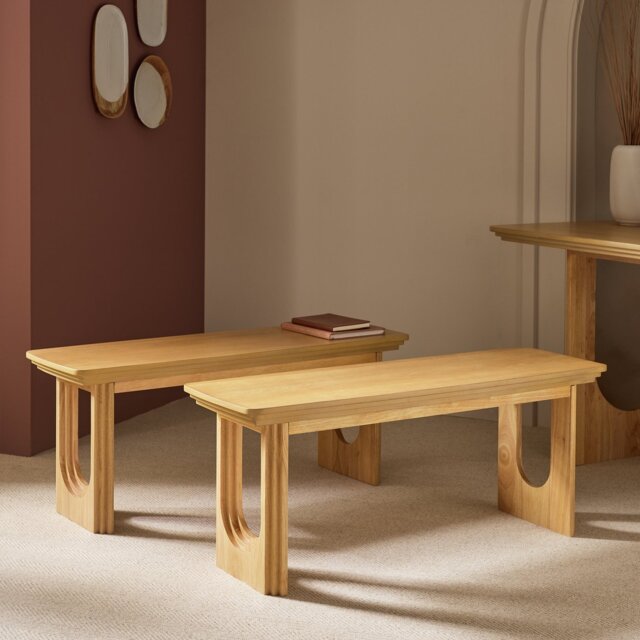 Habitat Trezy Pair of 2 Dining Benches - Natural by Habitat | ufurnish.com