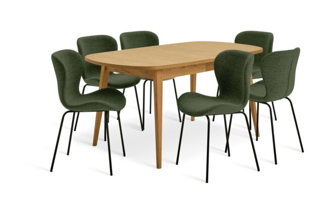 Habitat Etta Extending Oak Dining Table & 6 Green Chairs by Habitat ...