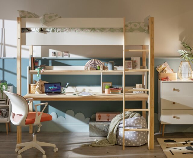 Habitat Nico High Sleeper Bed Frame & Desk-White & Pine by Habitat ...
