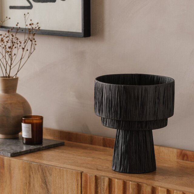 Habitat Salto Raffia 3 Tier Table Lamp - Black by Habitat | ufurnish.com