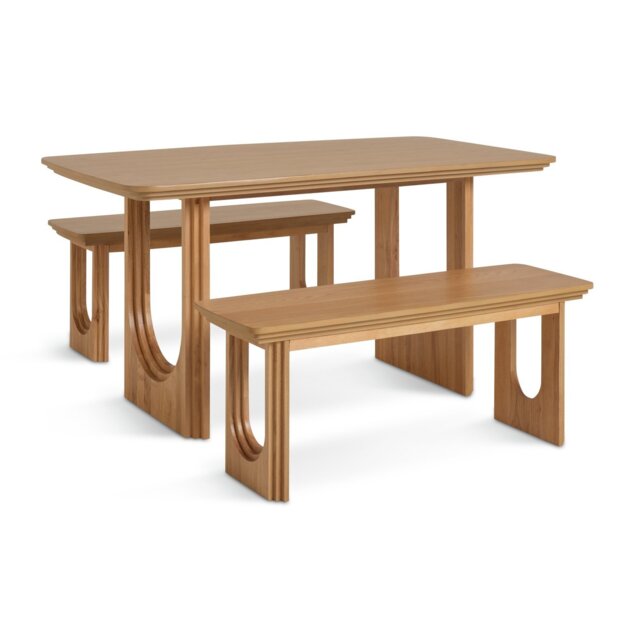 Habitat Trezy Oak Dining Table & 2 Oak Benches by Habitat | ufurnish.com