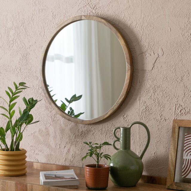 Habitat Mango Wood Round Wall Mirror - 50x50cm by Habitat | ufurnish.com