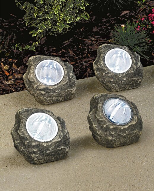 Garden by Sainsbury's Set of 4 LED Solar Rock Lights by Habitat ...