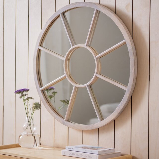 Habitat White Wood Stain Window Round Wall Mirror - 70x70cm by Habitat ...