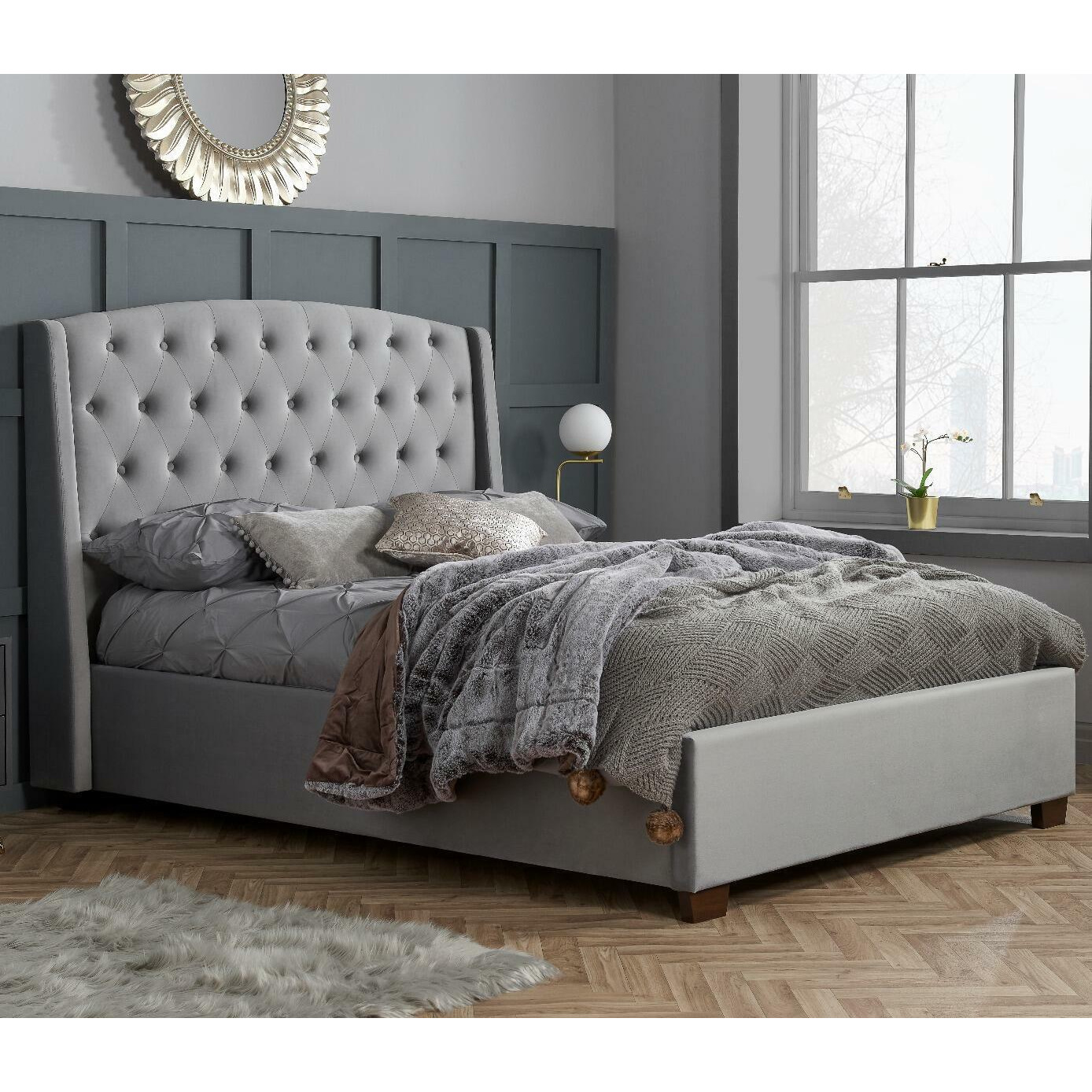 Balmoral - Super King Size - Winged Bed - Grey - Velvet - 6ft - Happy ...