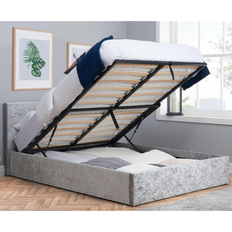 Berlin - Single - Ottoman Storage Bed - Light Grey - Crushed Velvet ...