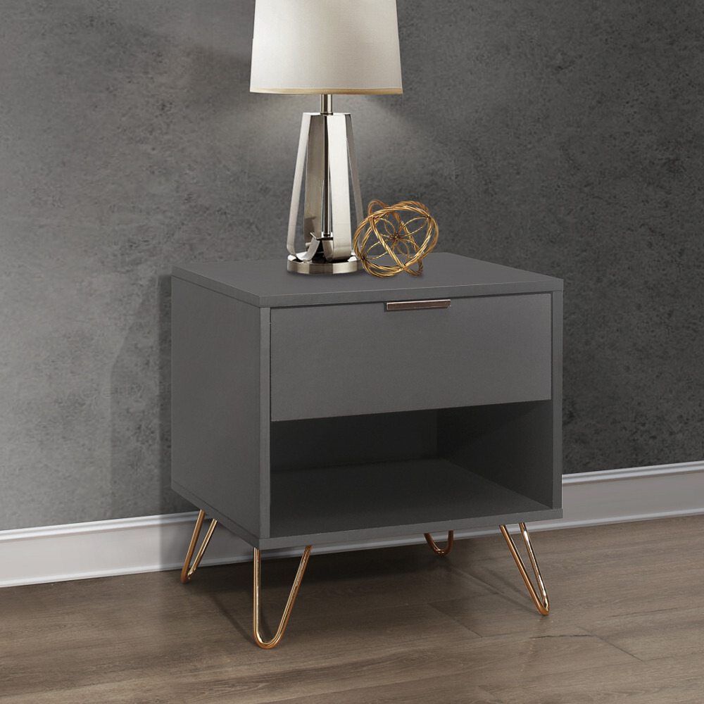 Arlo - 1 Drawer Bedside Table - Charcoal - Wooden/Metal - Happy Beds by ...