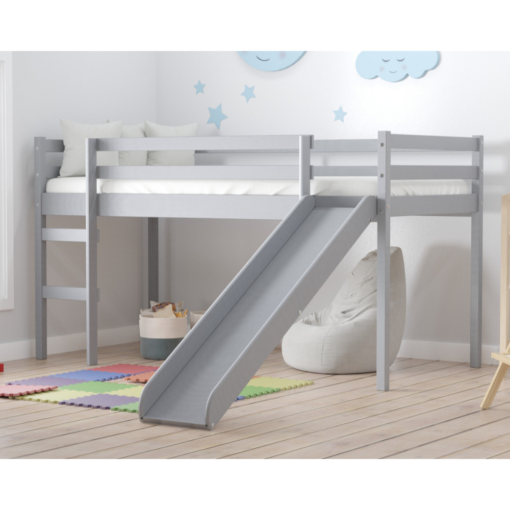 Frankie - Single - Mid Sleeper with Slide - Grey - Wooden - 3ft - Happy ...