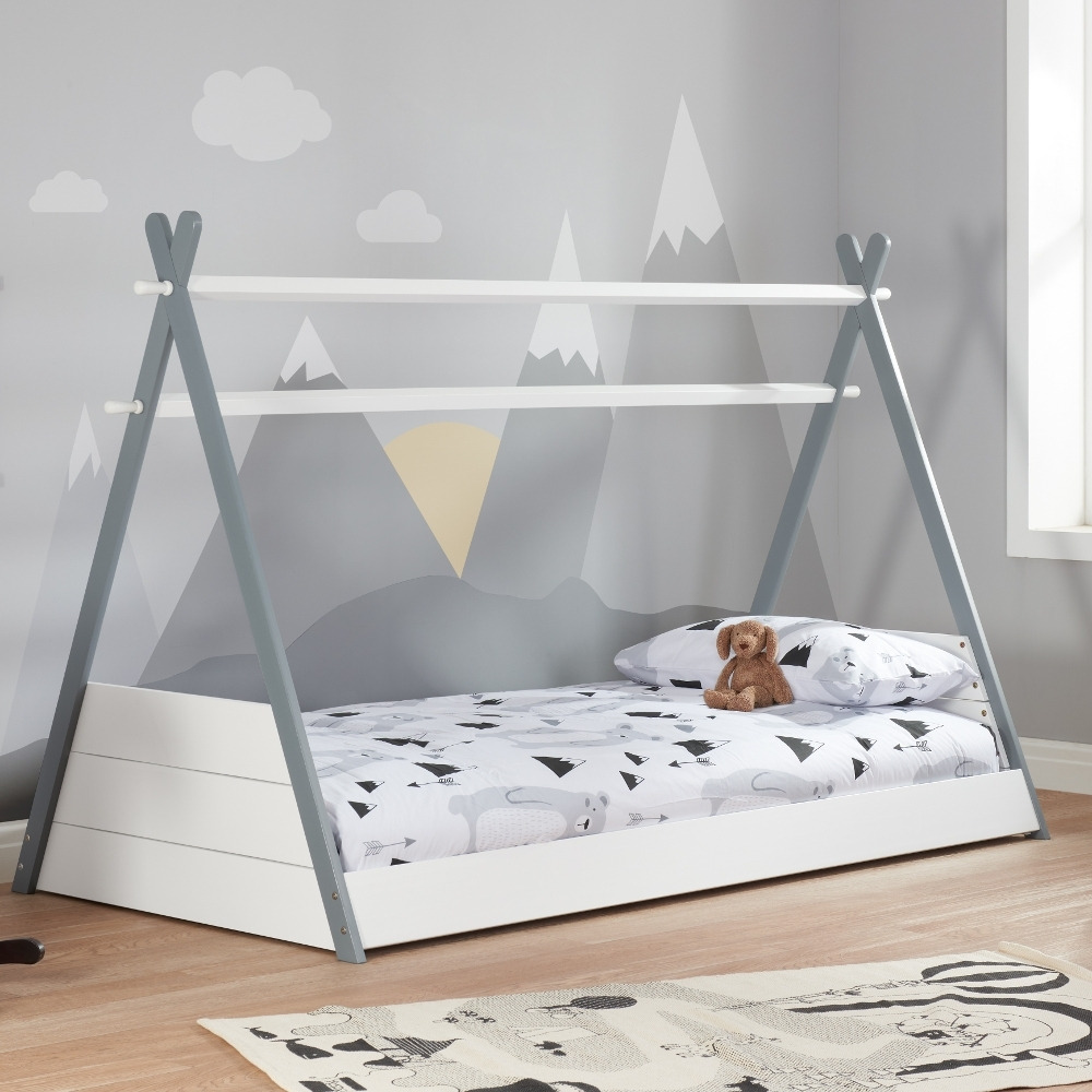 Kids Teepee Single Bed - White and Grey - Wood - 3ft - Happy Beds by ...