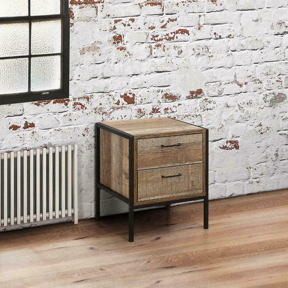 Urban Rustic - 2 Drawer Bedside Table - Oak/Black - Wooden/Metal ...