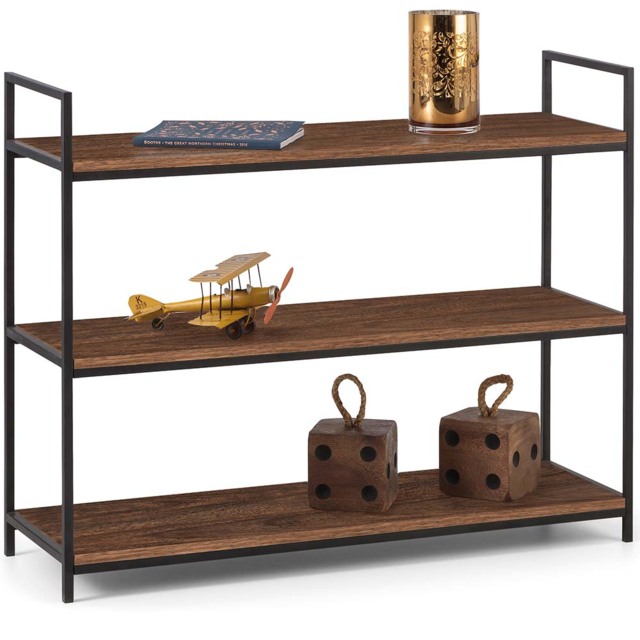 Tribeca Walnut Metal Low Bookcase by Happy Beds | ufurnish.com