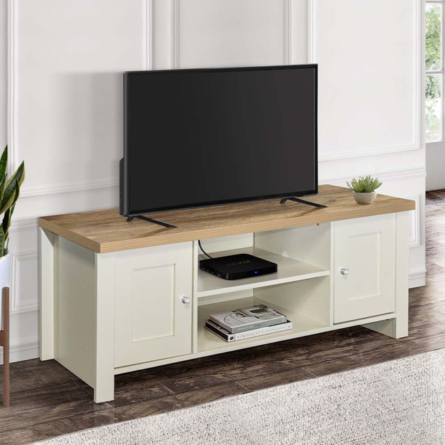 Highgate Cream and Oak Large TV Unit by Happy Beds | ufurnish.com