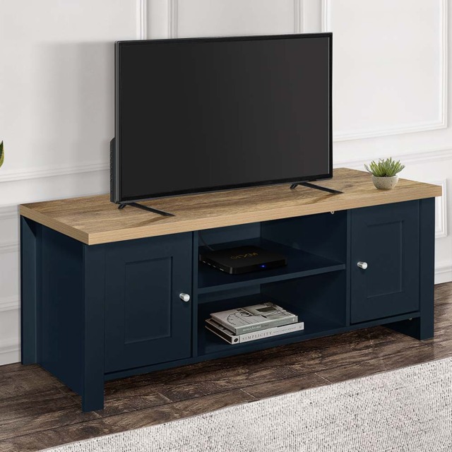 Highgate Navy Blue and Oak Large TV Unit by Happy Beds | ufurnish.com