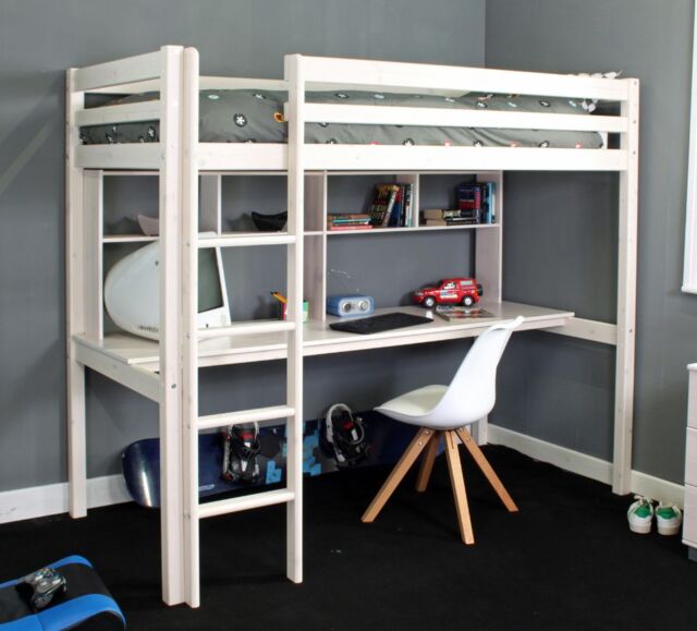 Hit - Kids High Sleeper Bed Frame - White - Wooden - 3ft - Happy Beds ...