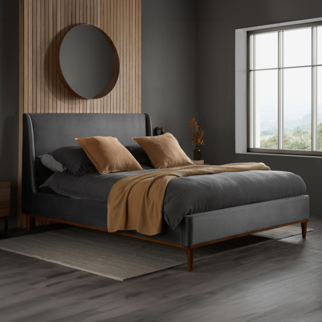 Lincoln – King Size – Low Foot-end Winged Bed – Grey – Velvet – 5ft ...