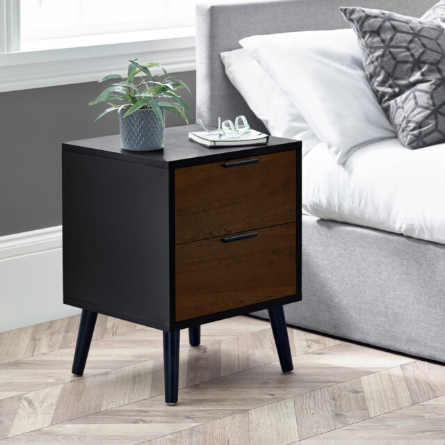 Alba – 2-Drawer Bedside Table – Walnut and Black – Lacquered MDF ...