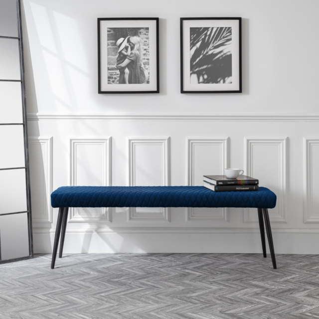 Luxe Blue Low Dining Bench by Happy Beds | ufurnish.com