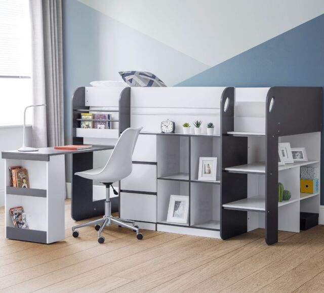Saturn - Single - Kids Mid Sleeper Cabin Bed - Grey and White - Wood ...