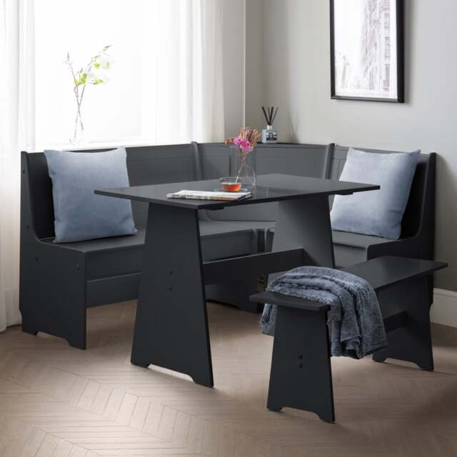 Newport Anthracite Wooden Corner Dining Table Set by Happy Beds ...