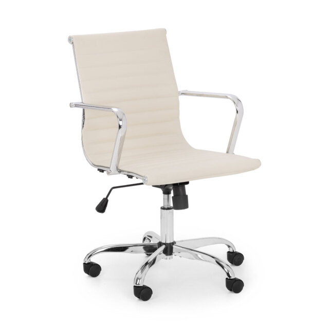 Gio Ivory Leather Office Chair by Happy Beds | ufurnish.com