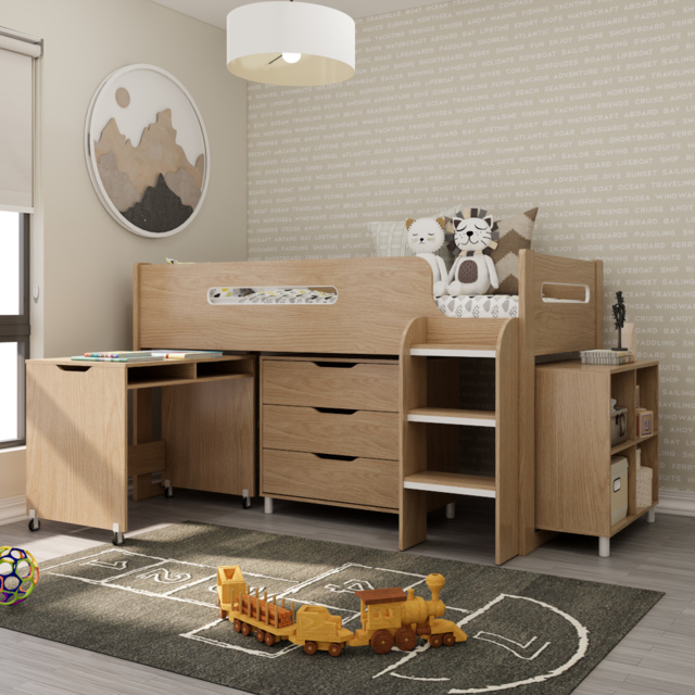 Miranda - Single - Mid-Sleeper with Pull-Out Desk, Drawers and Shelving ...