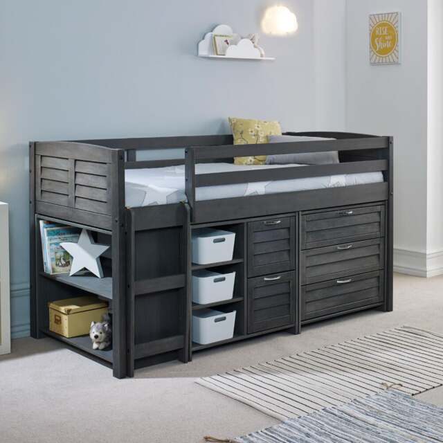 Cosy - Single - Kids Mid Sleeper Storage Bed - Left Ladder - Grey ...