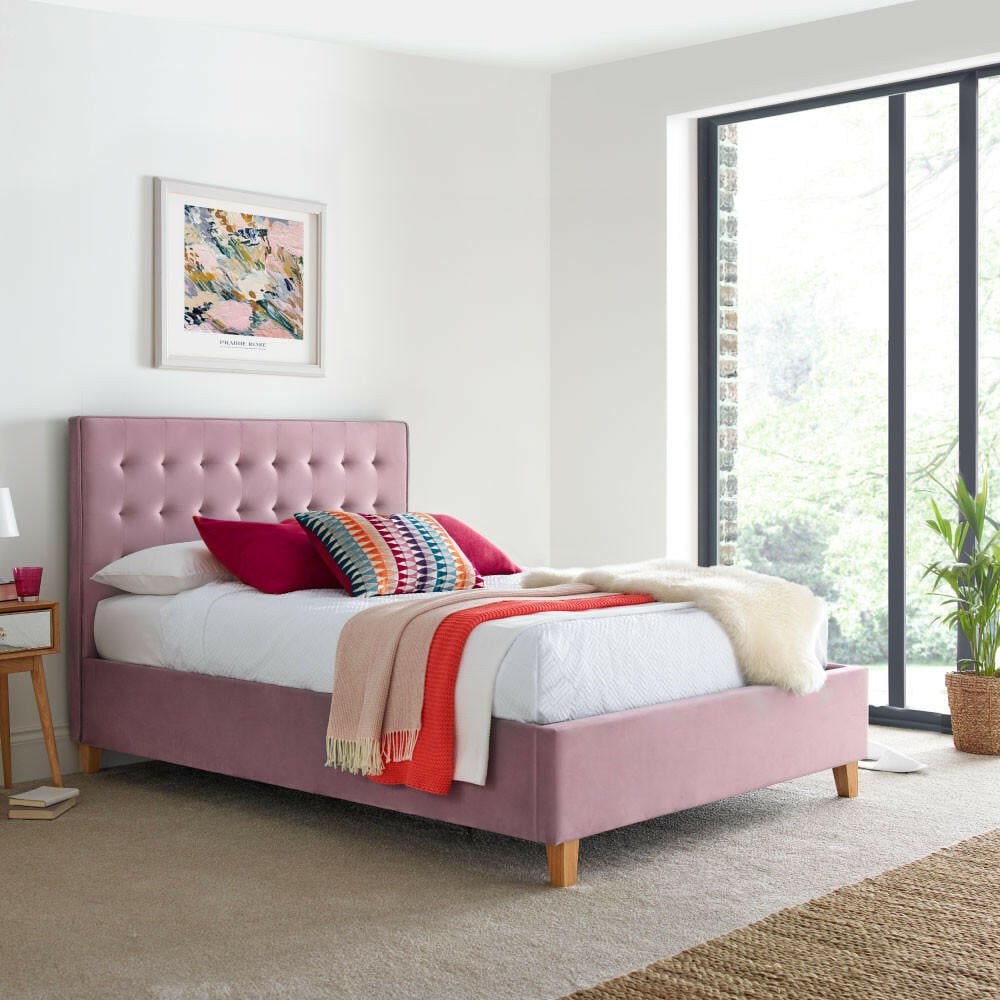 Kingham Small Double Ottoman Storage Bed Pink Velvet 4ft Happy Beds by Happy Beds ufurnish
