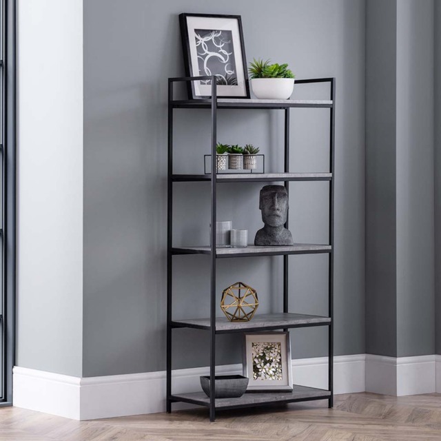 Staten Grey Concrete Tall Bookcase by Happy Beds | ufurnish.com