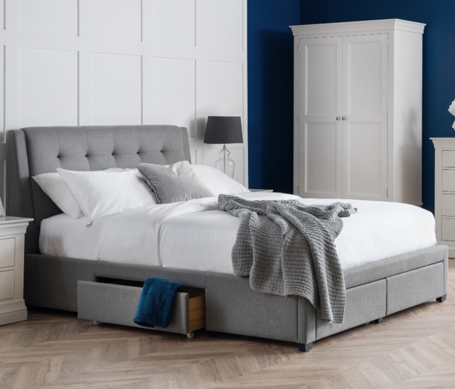 Fullerton Grey Fabric 4 Drawer Storage Bed Frame Only - 6ft Super King ...