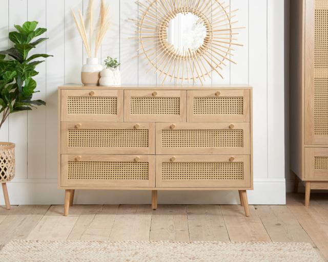 Croxley - 7 Drawer Chest of Drawers - Oak - Rattan - Wooden - Happy ...