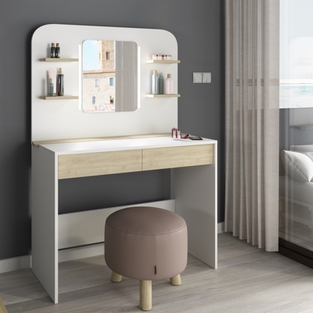 Secret Vanity Wooden Dressing Table - Oak/White - Wooden - Happy Beds ...