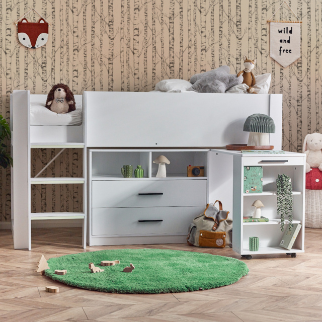 Otis - Single - Midsleeper with Drawers and Pull-Out Desk - White ...