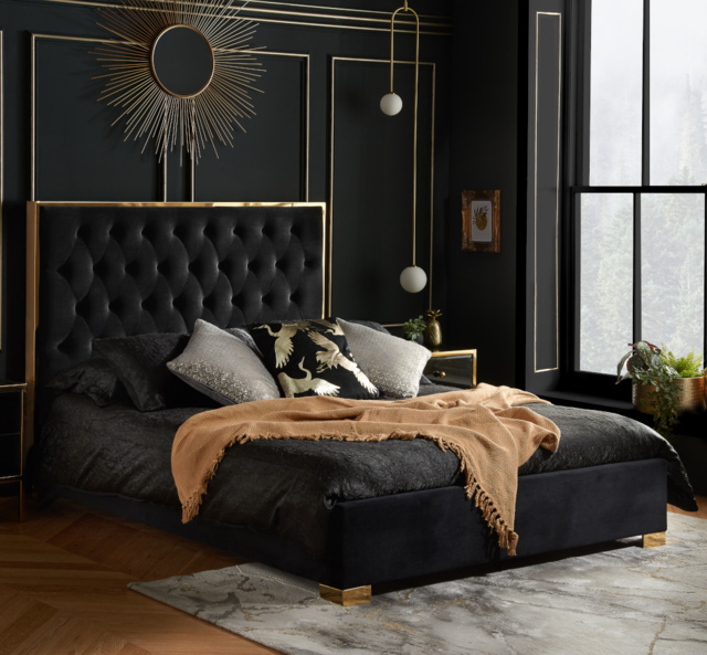 Chelsea - Double – Low Foot-End Bed Frame – Black/Gold - Velvet - 4ft6 ...