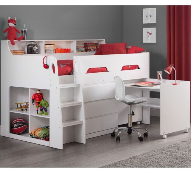 Jupiter - Single - Kids Mid Sleeper Cabin Bed - White - Wood - 3ft ...