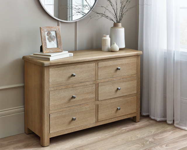 Memphis - Wide 6 Drawer Chest of Drawers - Limed Oak - Wooden - Happy ...