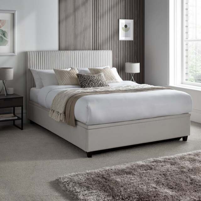 Avery - Double - Ottoman Storage Bed - Stone Grey - Fabric - 4ft6 ...