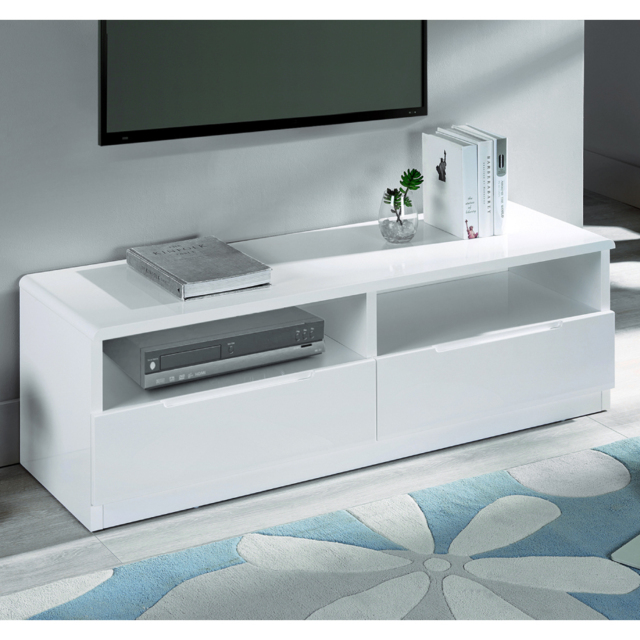Manhattan White Wooden 2 Drawer TV Unit by Happy Beds | ufurnish.com