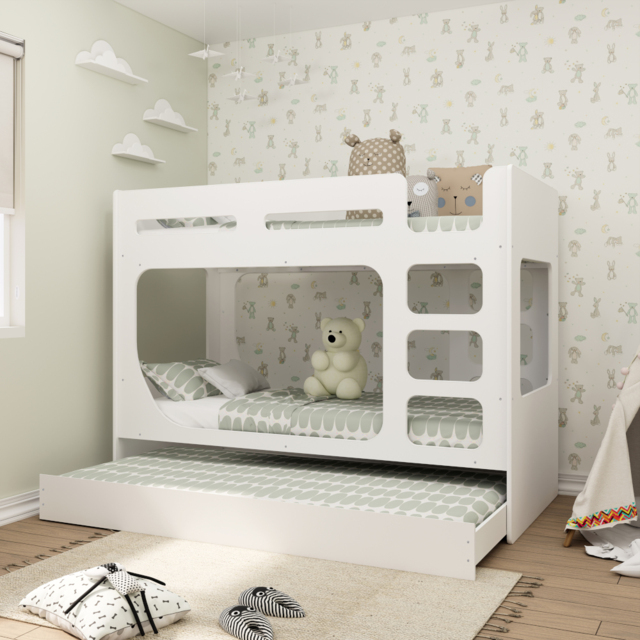 Ashley - Single - Pod Style Bunk Bed with Trundle - White - Wooden ...