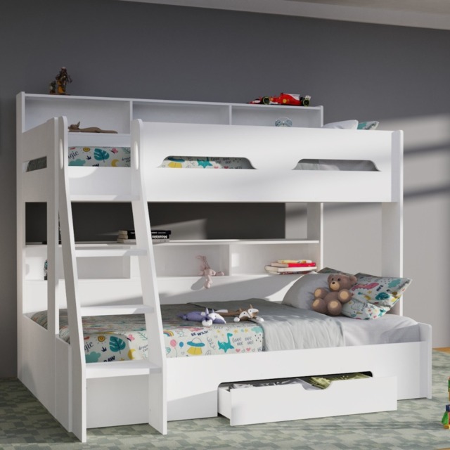 Polaris - Single/Small Double - Storage Triple Sleeper - White - Wooden ...
