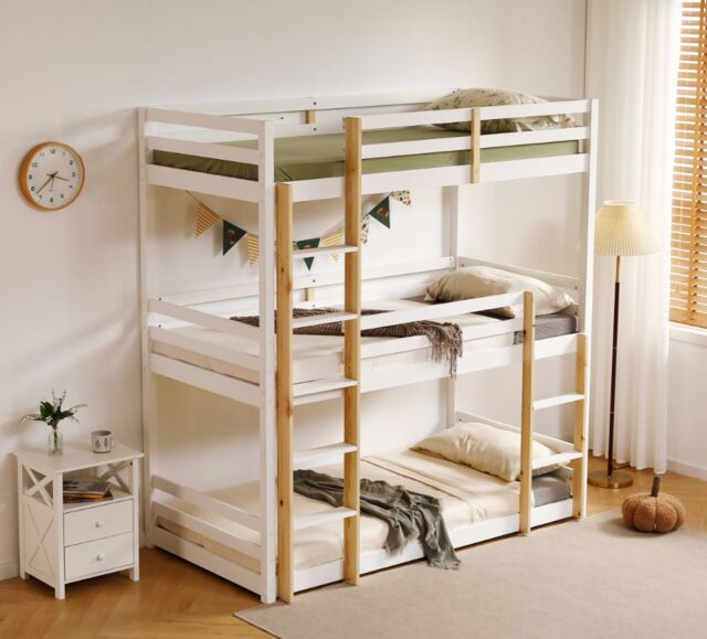Lydia - Single - Triple Sleeper Bunk Bed - White - Wooden - 3ft - Happy Beds by Happy Beds ...