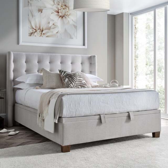 Brunton - Double - Winged Ottoman Storage Bed - Stone Clay - Fabric ...
