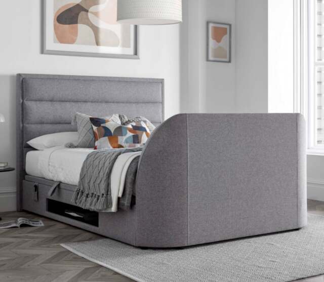 Kirkley - Double - Ottoman Storage TV Bed - Light Grey - Fabric - 4ft6 ...