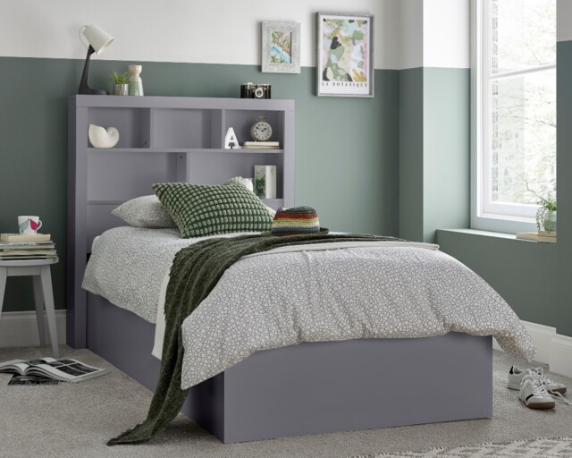 Oscar - Single - Bookcase Ottoman Storage Bed - Grey - Wooden - 3ft ...