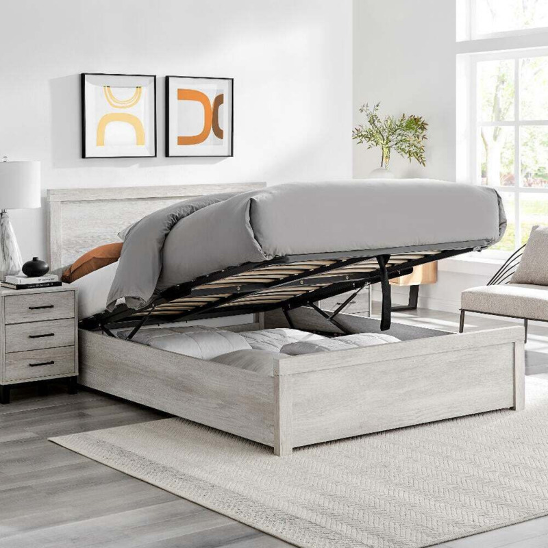 Rodley - Double - Ottoman Storage Bed - Grey Oak - Wooden - 4ft6 ...