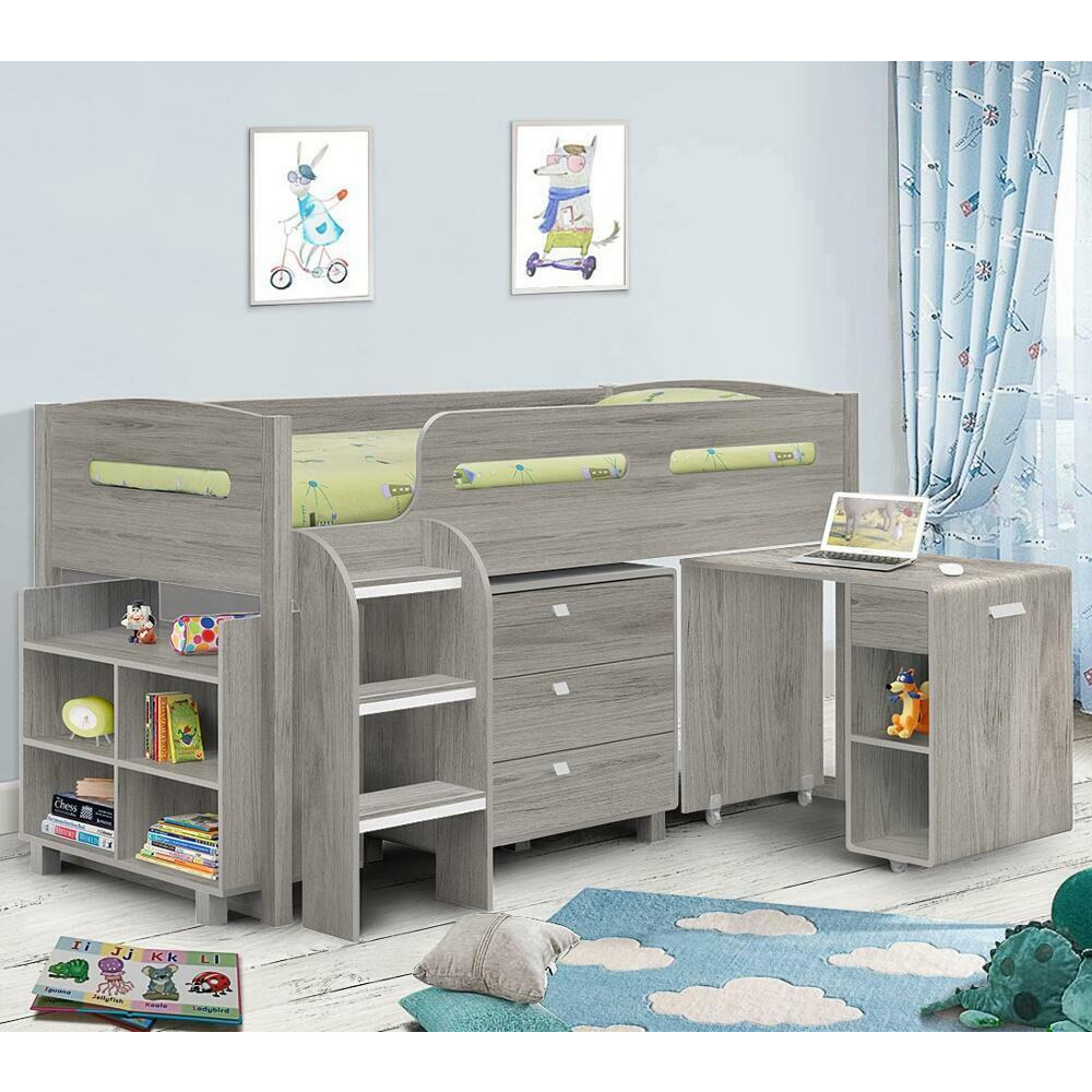 Kimbo - Single - Kids Mid Sleeper Cabin Bed - Grey - Wood - 3ft - Happy Beds by Happy Beds ...