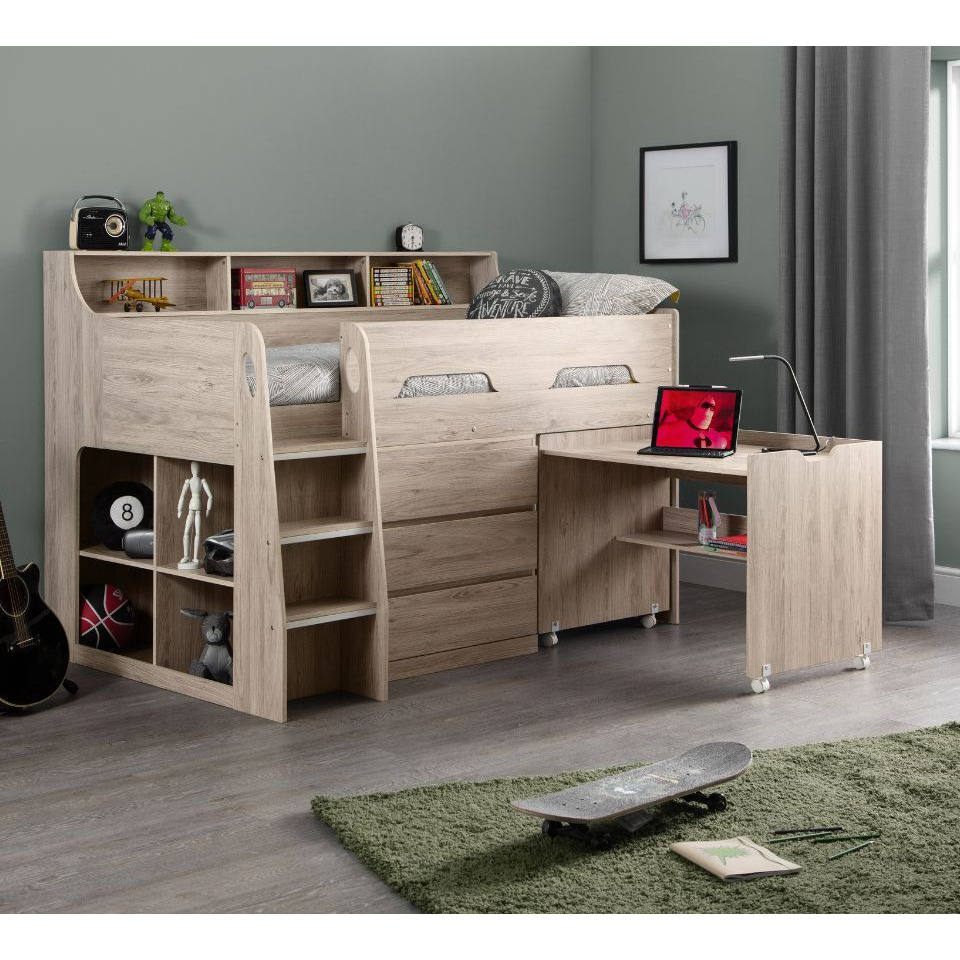 Jupiter - Single - Kids Mid Sleeper Cabin Bed - Oak - Wood - 3ft ...