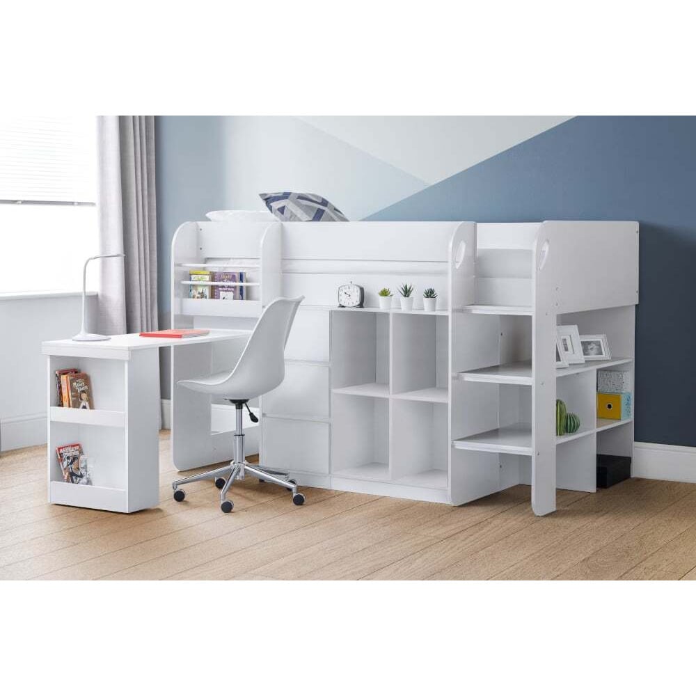 Saturn - Single - Kids Mid Sleeper Bed Bed - Storage and Desk - White ...