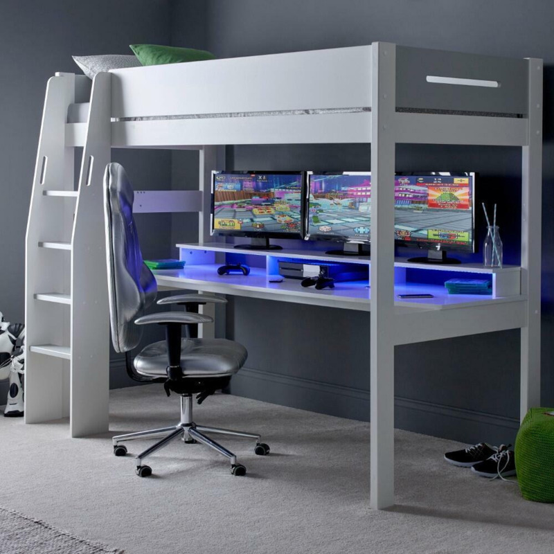 Urban - Single - Console Gaming High Sleeper Bed - White and Grey ...