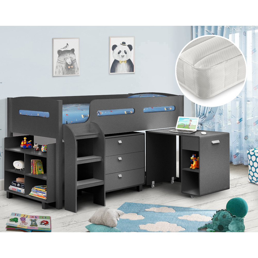 Kimbo/Noah - Single - Mid Sleeper Cabin Bed with Storage and Pull-Out ...