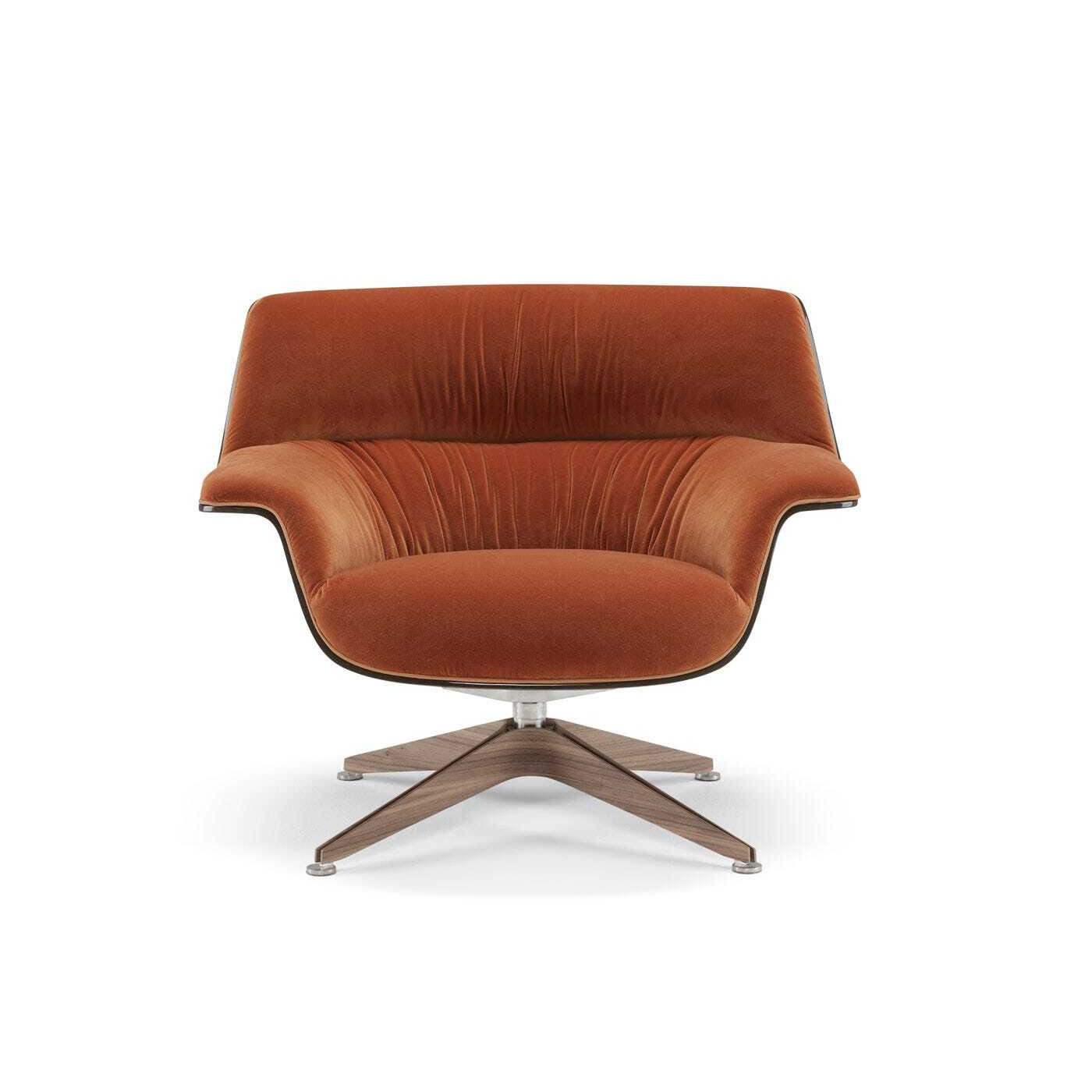 Amura Coach Low Back Armchair 03 Nobilis 06 Shell Natural Wood Noce Canaletto Metal Brushed Base ...